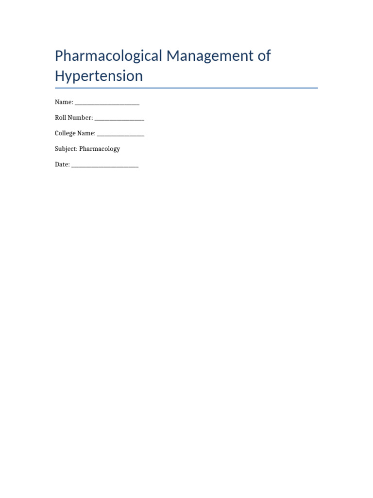 Pharmacology Assignment Hypertension | PDF