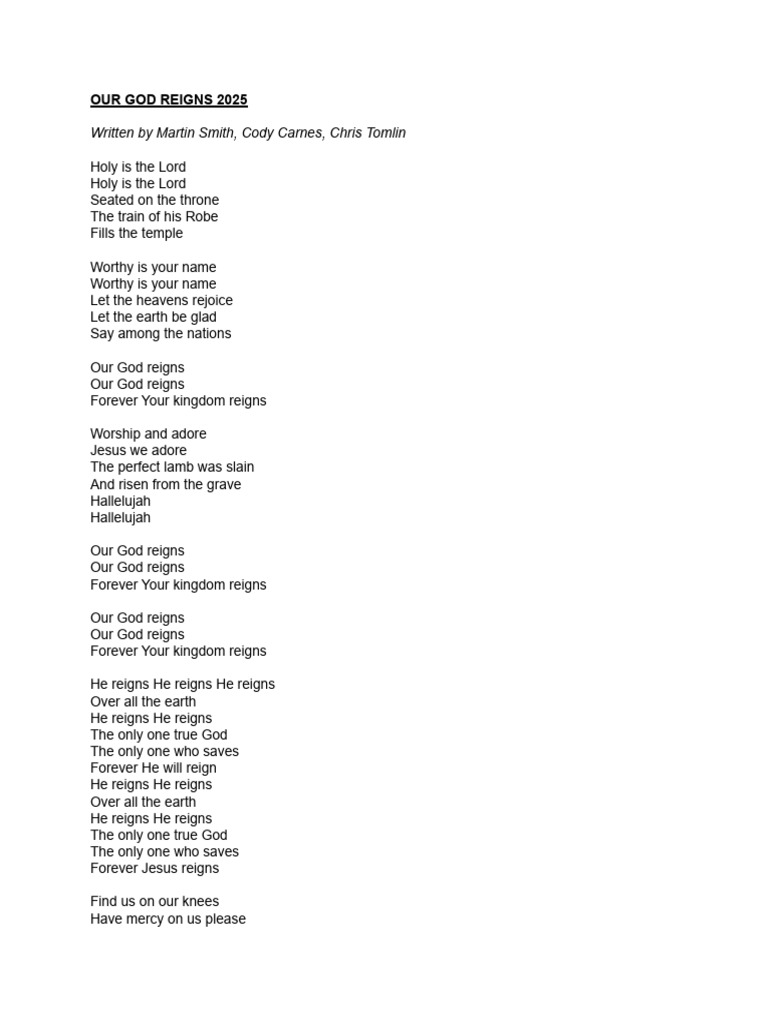 Our God Reigns: 2025 Lyrics | PDF