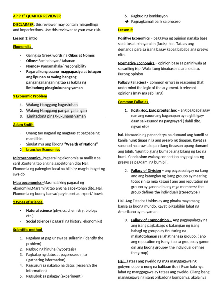 AP 9 1st Quarter Reviewer | PDF