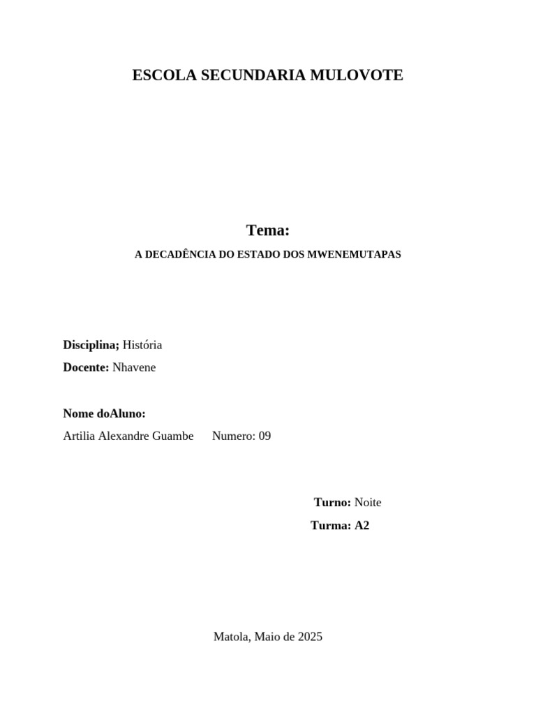 Capa de Trabalho: Mwene Mutapas | PDF