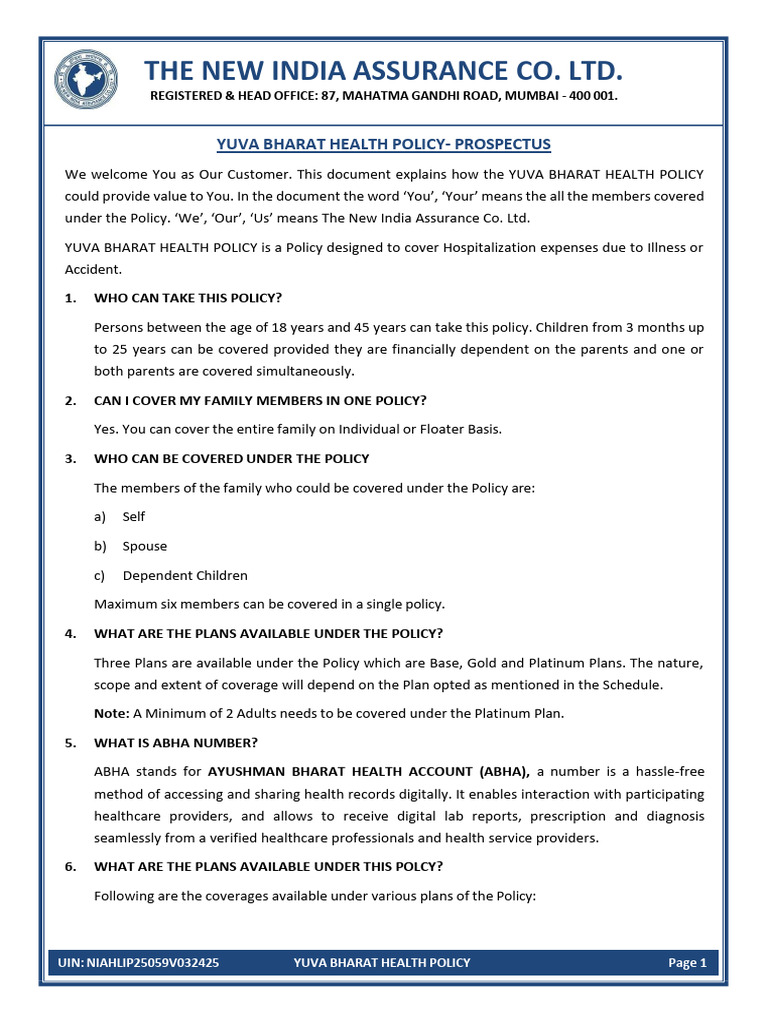 Yuva Bharat Health Policy Overview | PDF | Mental Disorder | Insurance