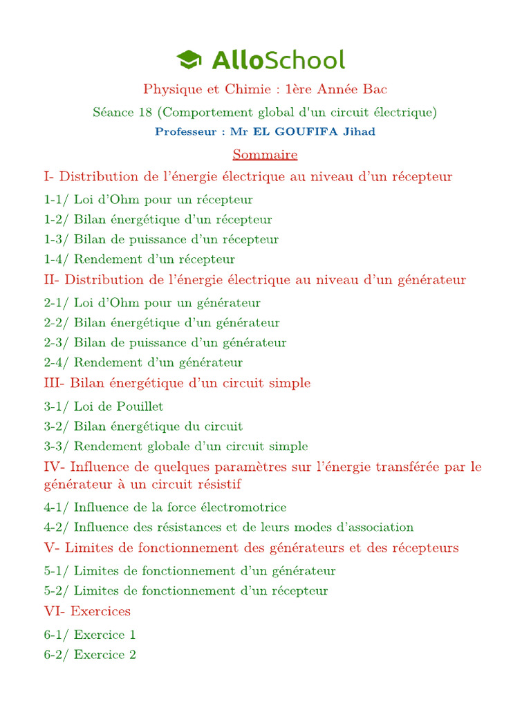 Seance 18 Comportement Global D Un Circuit Electrique 3 | PDF