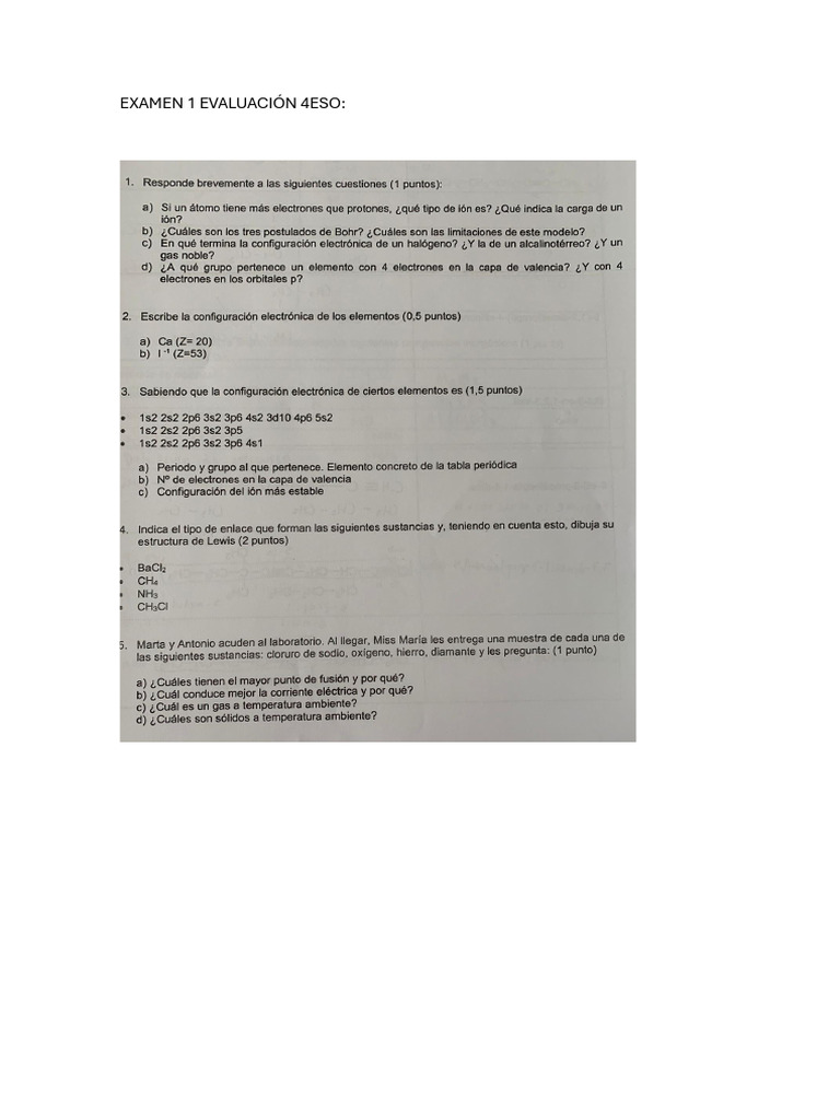 Examen 1º Ev Fyq 4º Eso | PDF