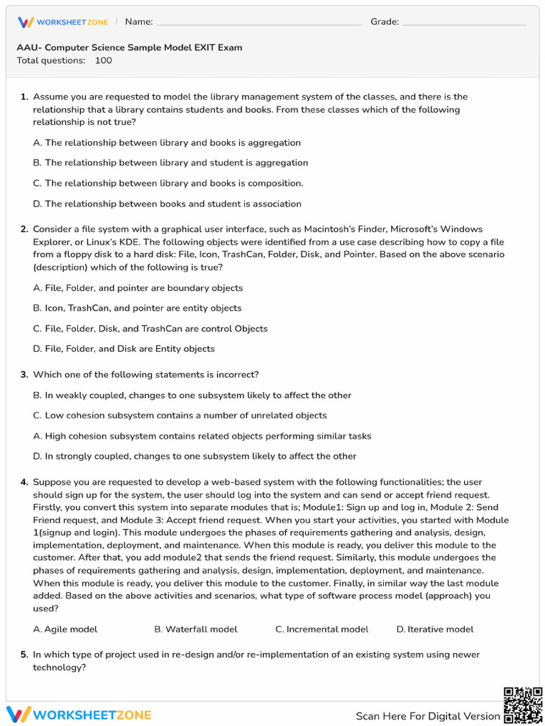 AAU - Computer Science Sample Model EXIT Exam | PDF