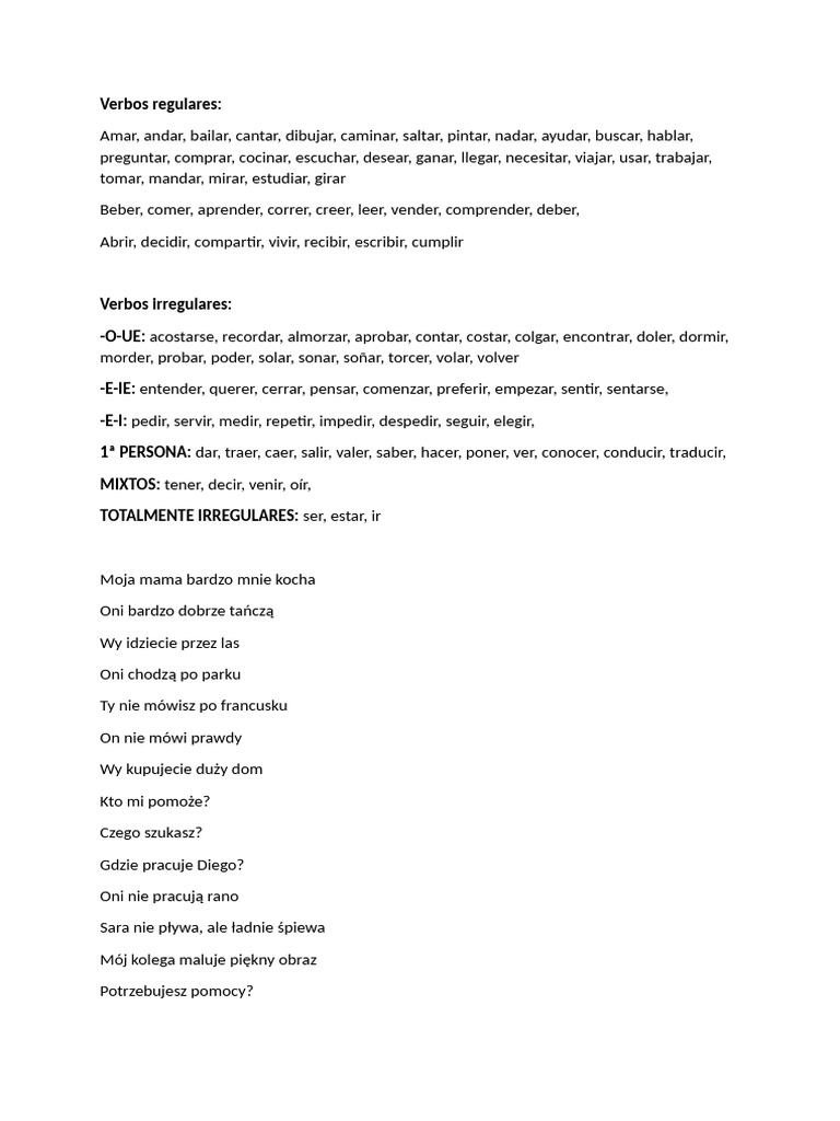 Zdania Regulare e Irregulares Presente | PDF