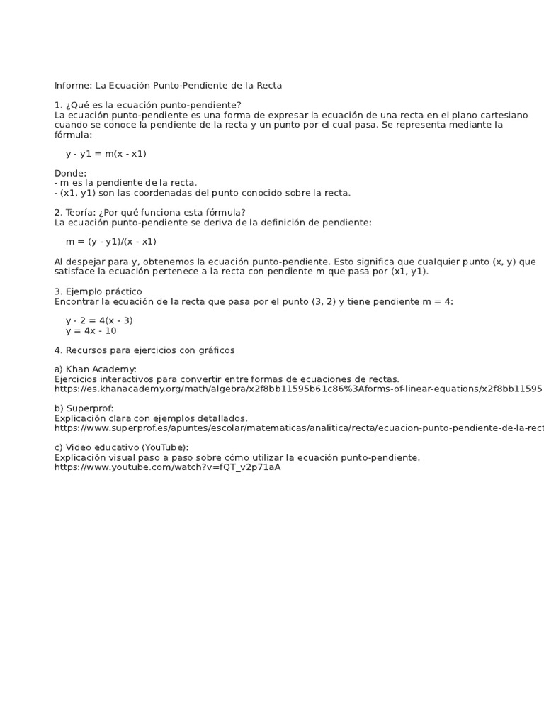Informe Ecuacion Punto Pendiente | PDF