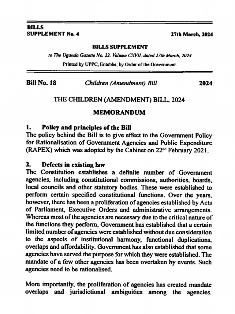 Children (Amendment) Bill, 2024 | PDF | Constitutional Amendment ...