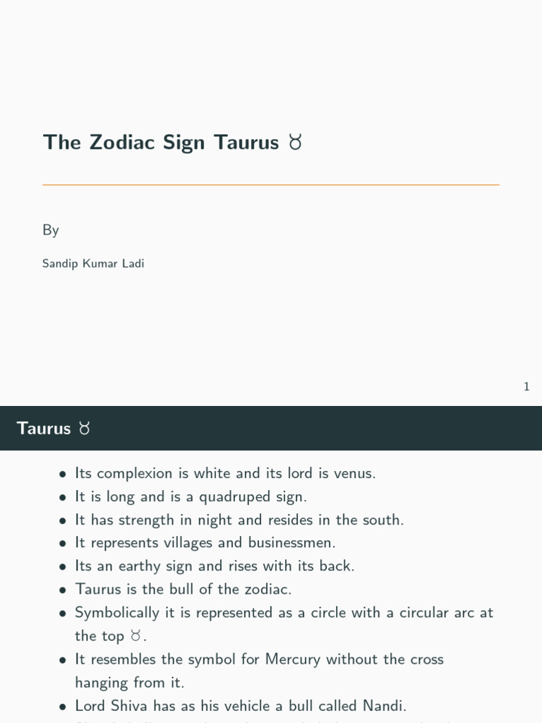 Zodiac Sign Taurus Brisabha Rasi | PDF | Bull