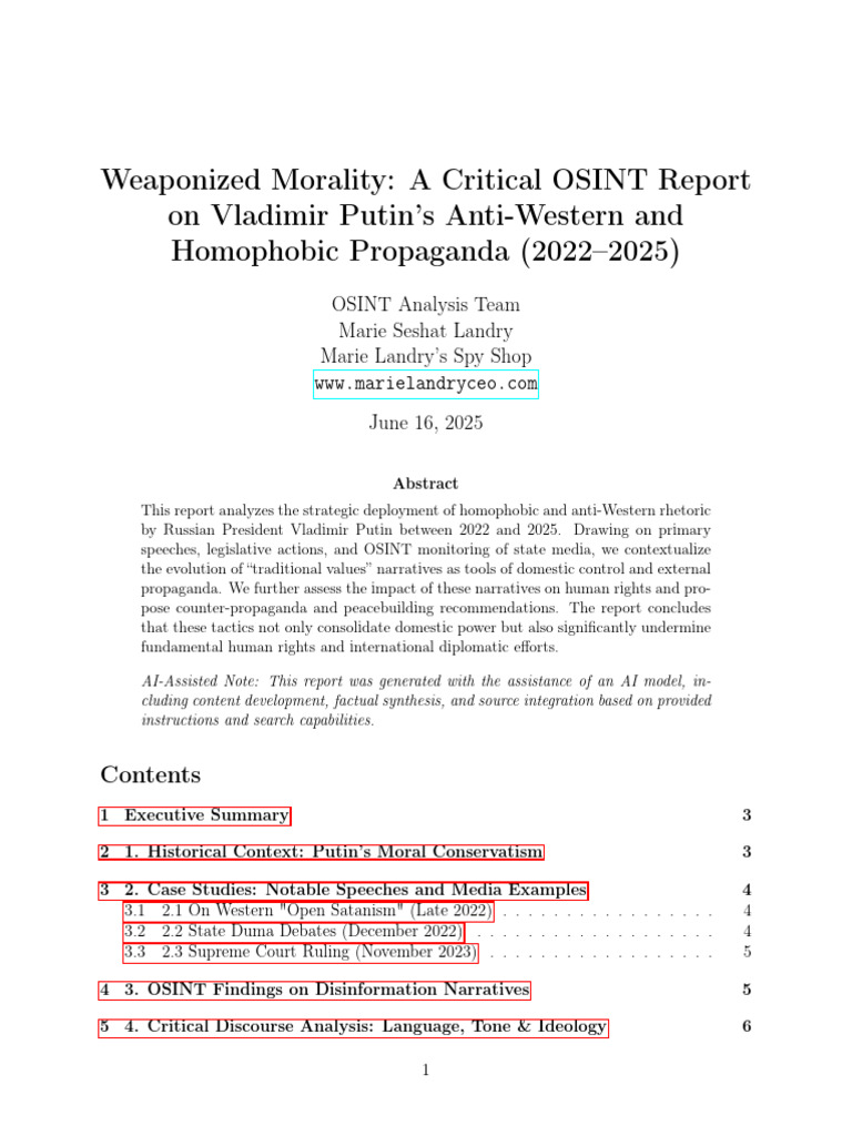 Weaponized Morality: A Critical OSINT Report On Vladimir Putin's Anti ...