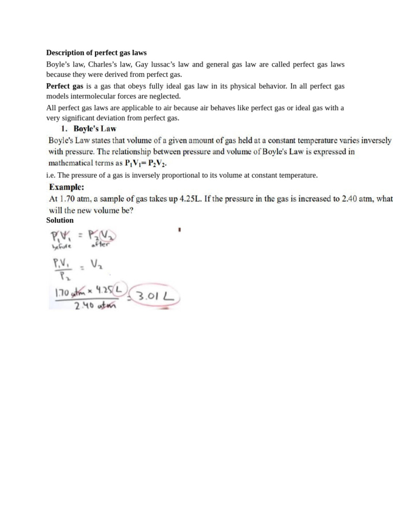 Description of Perfect Gas Laws - 123447 | PDF