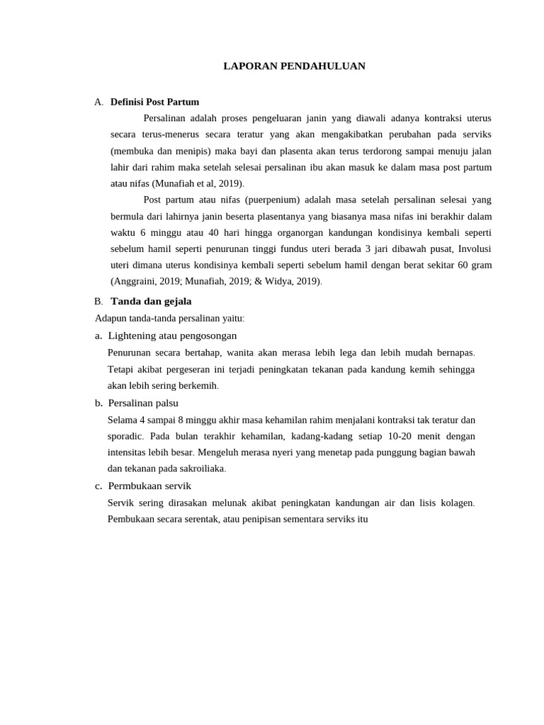 Laporan Pendahuluan POST PARTUM ERNI | PDF