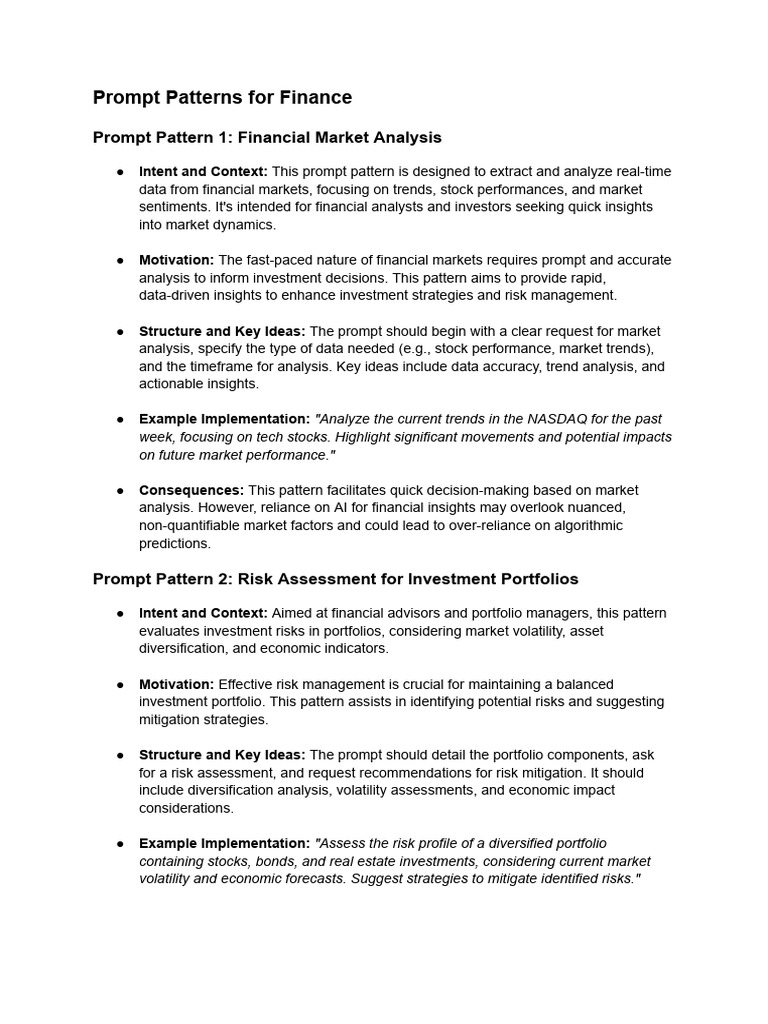 Prompt Patterns For Finance | PDF | Risk | Investing