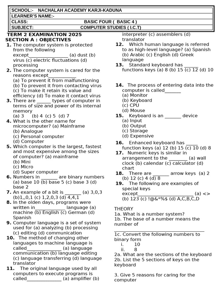 Basic 4 Second Term Exam Questions | PDF | Soil | Hearing Loss