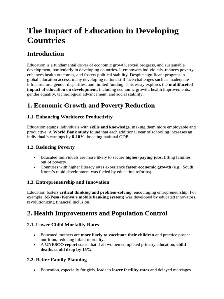 Impact of Education in Developing Countries | PDF | Developing Country ...