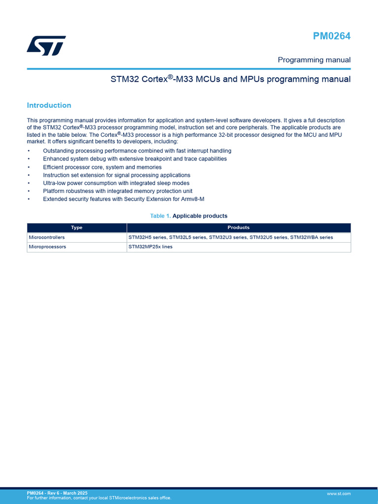 Pm0264 Stm32 Cortexm33 Mcus and Mpus Programming Manual Stmicroelectronics | PDF ...