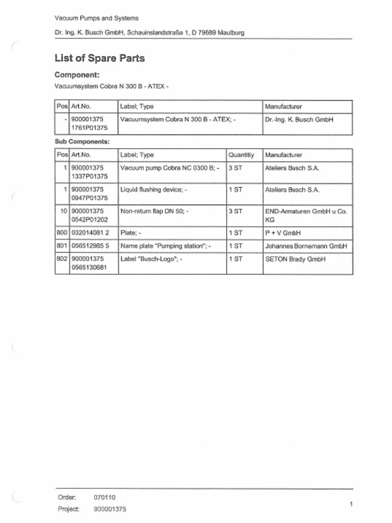 Vacuum System Spear Parts | PDF