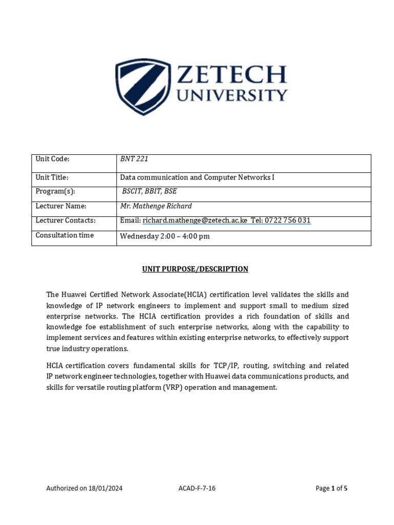 BNT 221 Data Communication Computer Networks Course Outline | PDF | Computer Network | Router ...