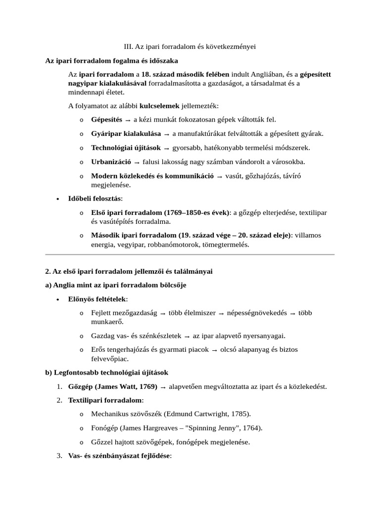 Az Ipari Forradalom És Következményei | PDF