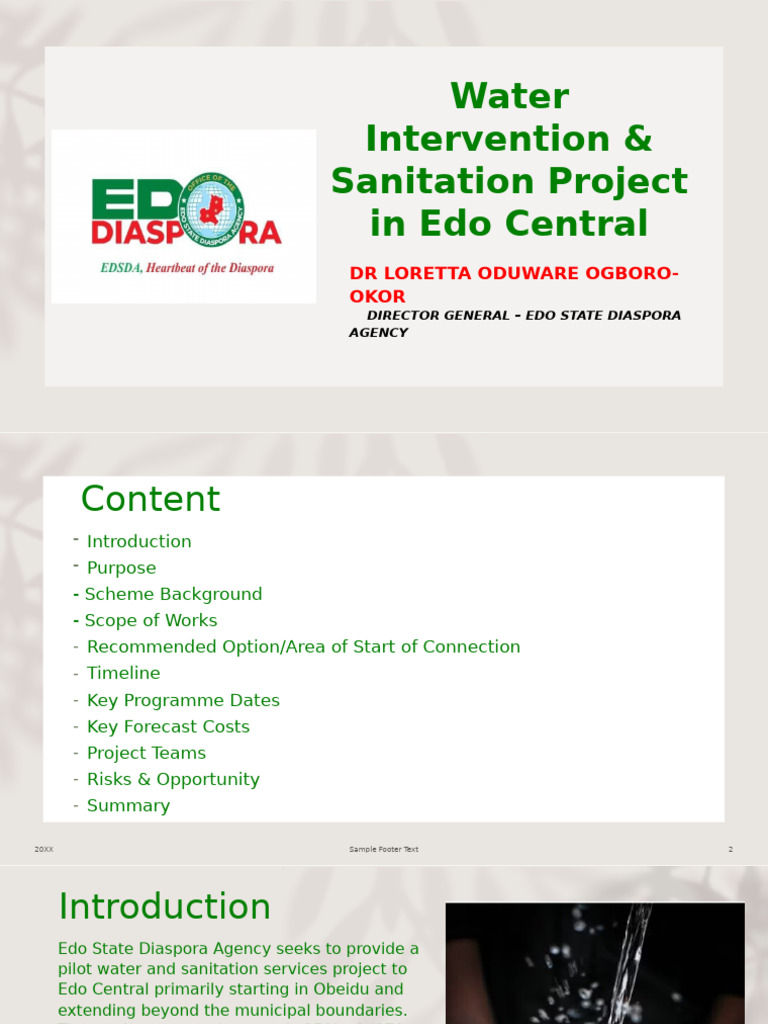 Edo State Diaspora Water Intervention and Sanitation Project Presentation | PDF | Sanitation ...