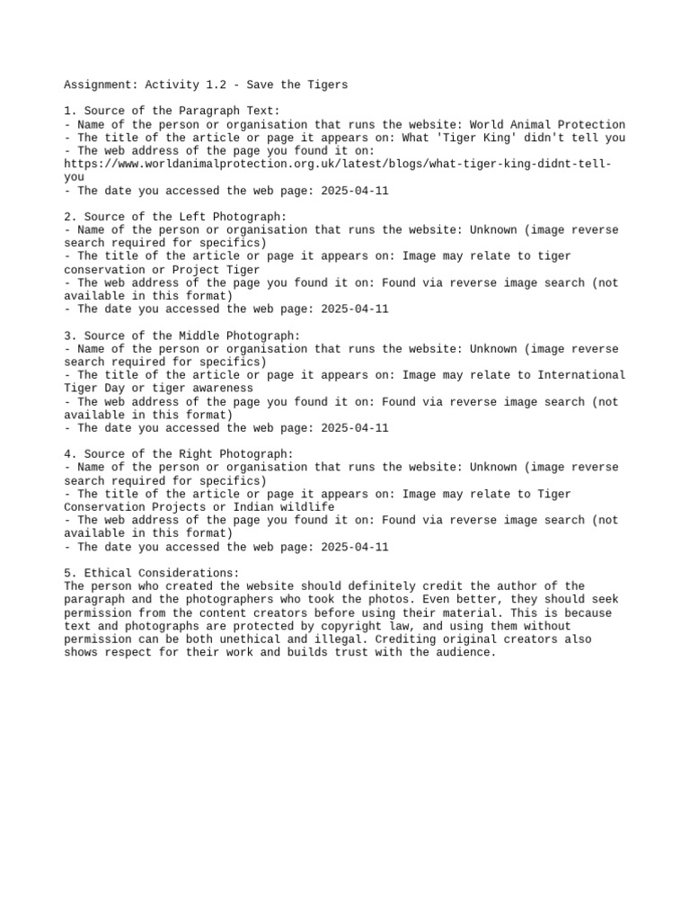 Save The Tigers Assignment | PDF
