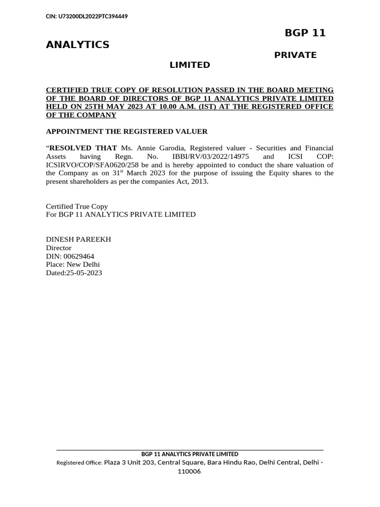 BGP 11 Analytics: Private Limited | PDF