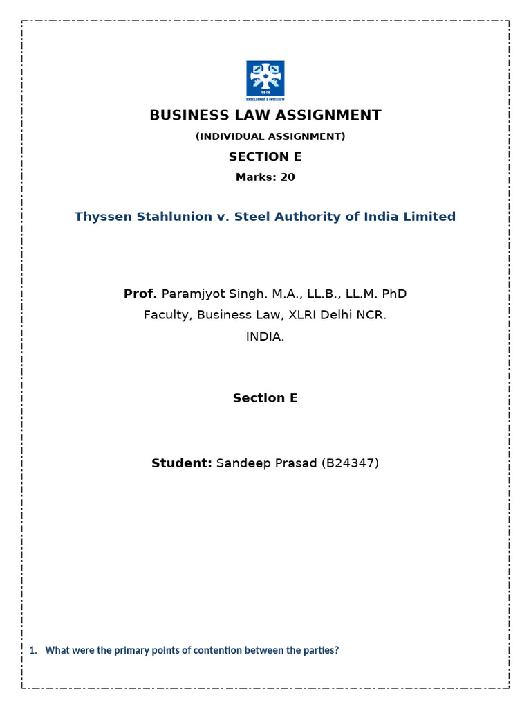 Business Law Assignment | PDF | Arbitration | Justice