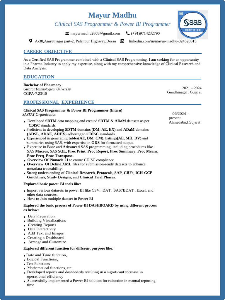 Mayur - SAS & PowerBI Programmer | PDF | Sas (Software) | Information Technology Management