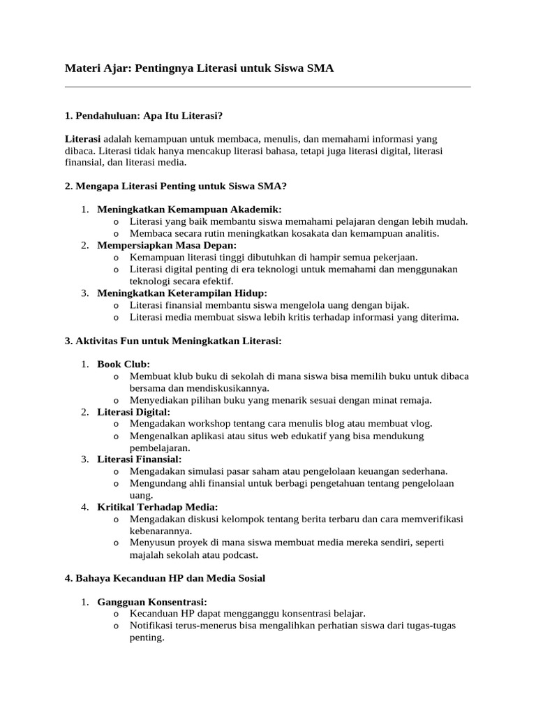Materi Literasi untuk Siswa SMA | PDF