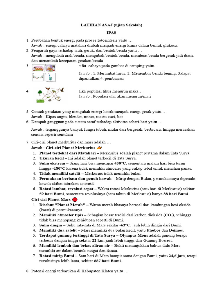 Latihan Soal Kisi-Kisi ASAJ IPAS | PDF