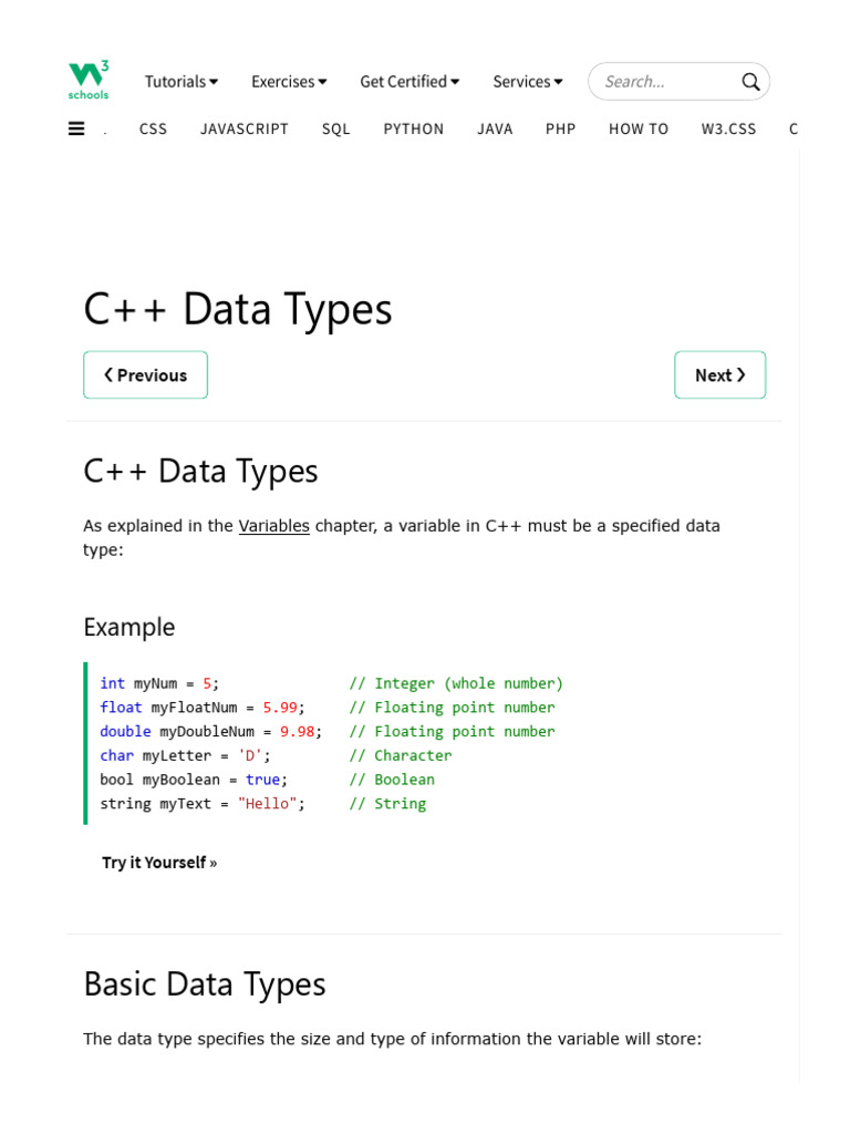 C++ Data Types | PDF