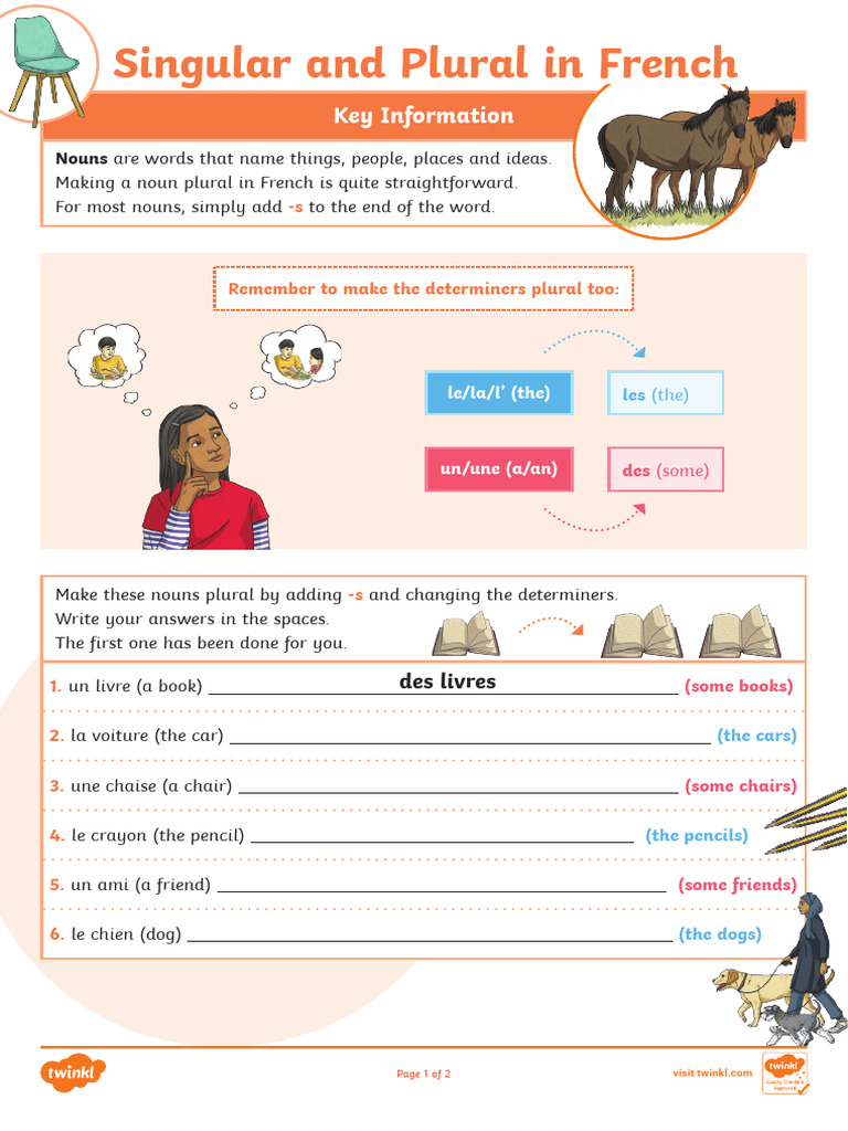 French Singular and Plural Worksheet - Ver - 1 | PDF | Plural | Noun