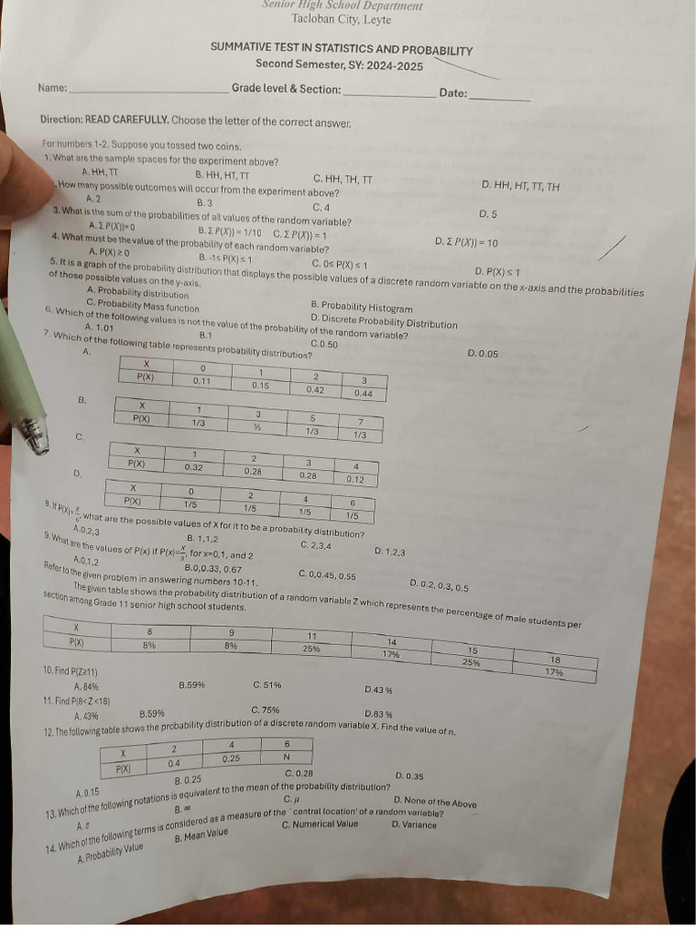 Stat Prob Summatve 3rd Quarter | PDF