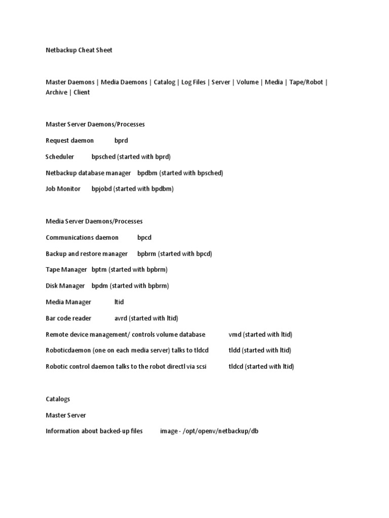 Netbackup Cheat Sheet | PDF | Backup | Computer File