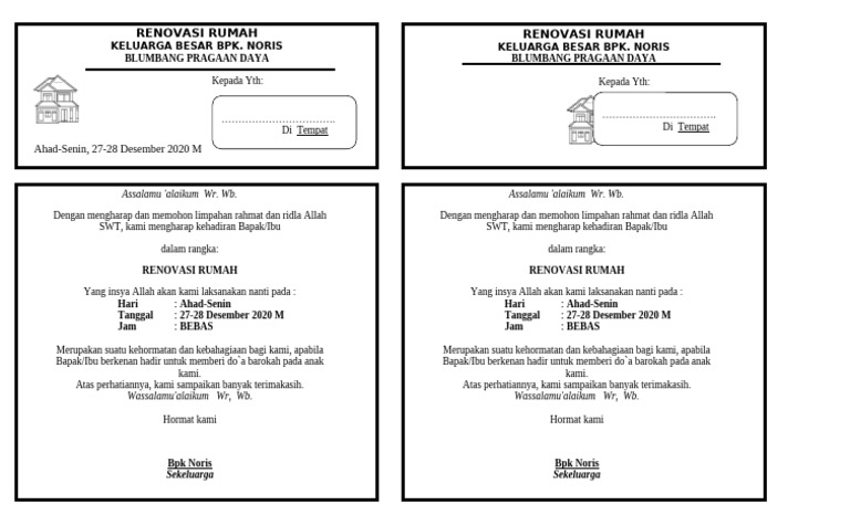 Undangan Renovasi Rumah Bpk. Noris | PDF