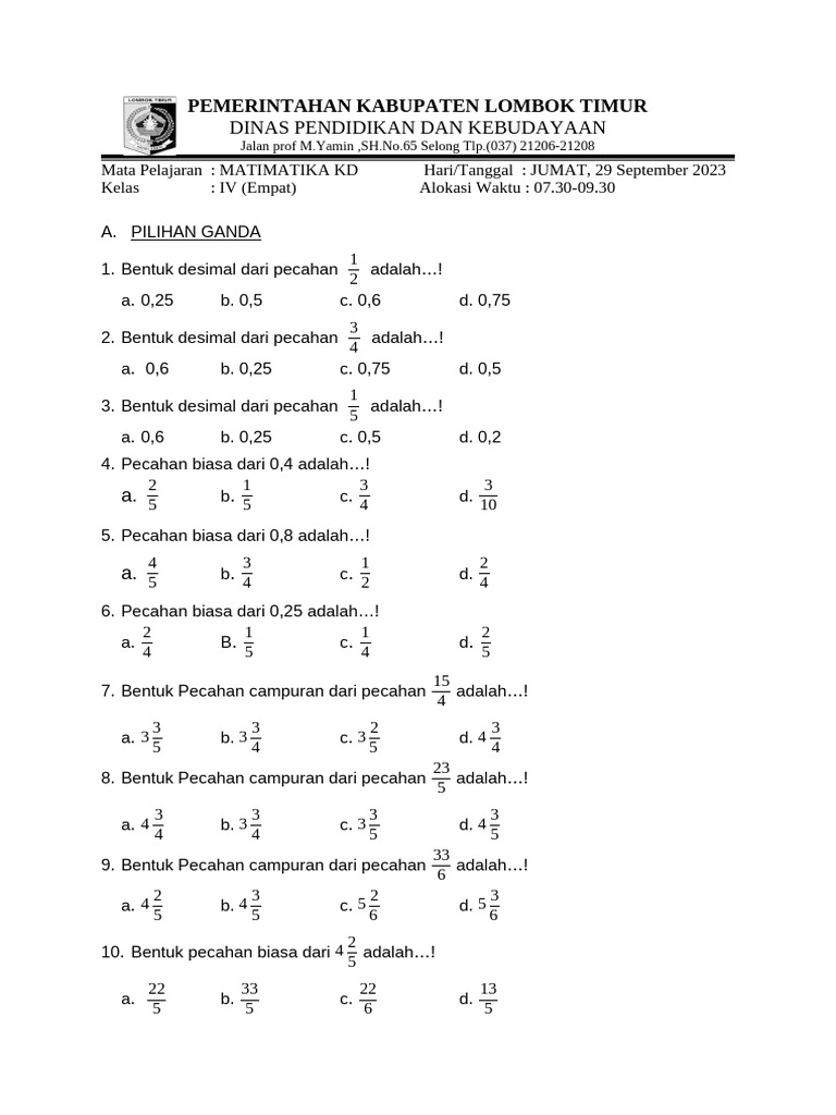 Mid Sms 1 Kelas 4b Sms 1 | PDF