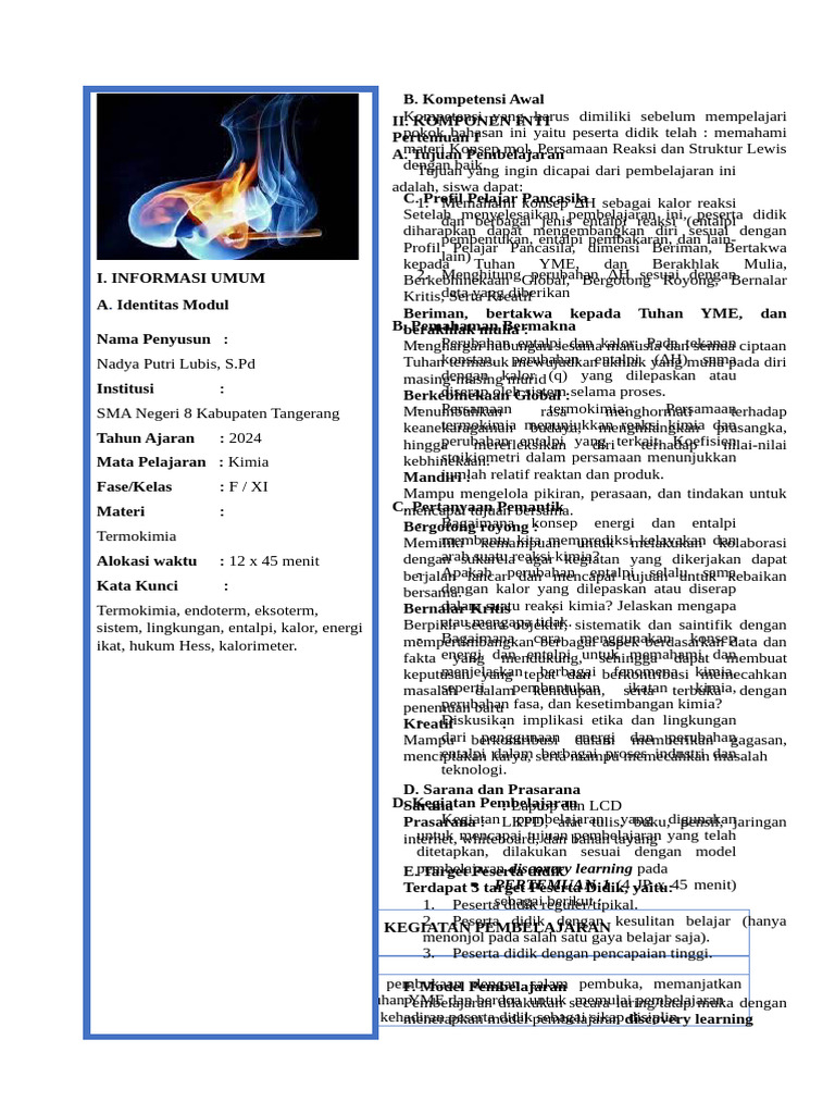 Modul Ajar 3 Termokimia | PDF
