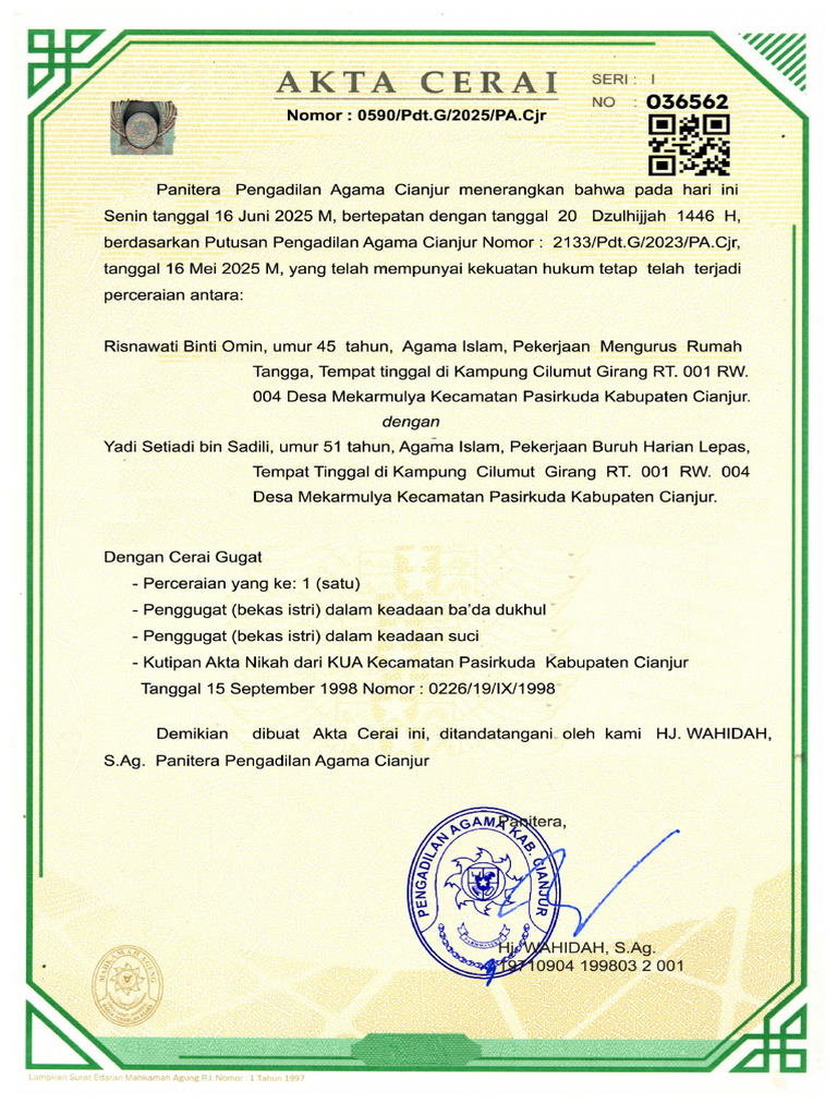 Akta Cerai 2025 | PDF