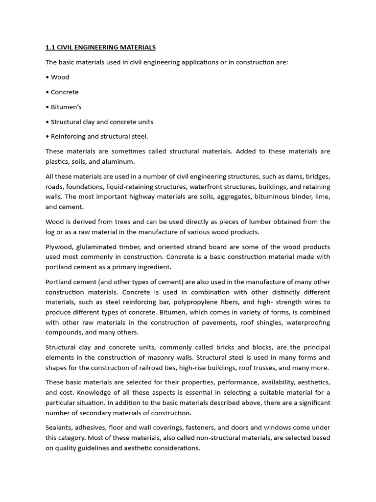 Civil Engineering Materials-1 | PDF