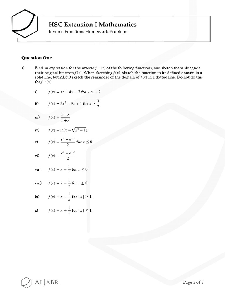 Inverse Functions Homework Problems | PDF | Function (Mathematics ...