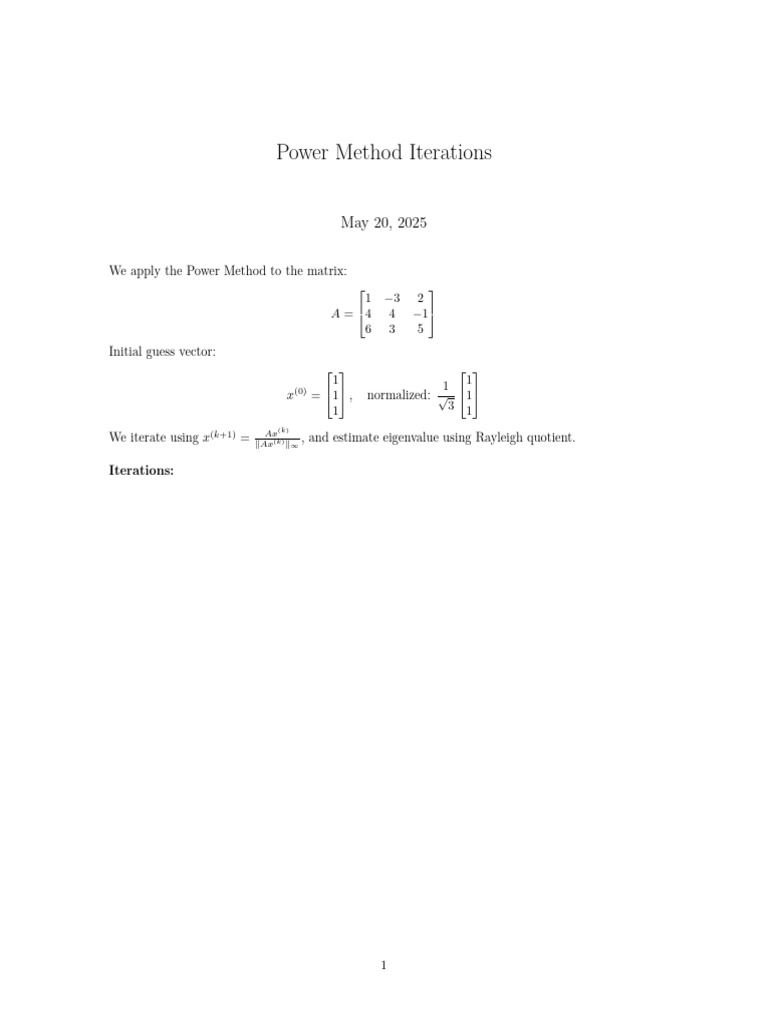 Power Method Eigenvalue Calculation | PDF | Mathematical Analysis ...