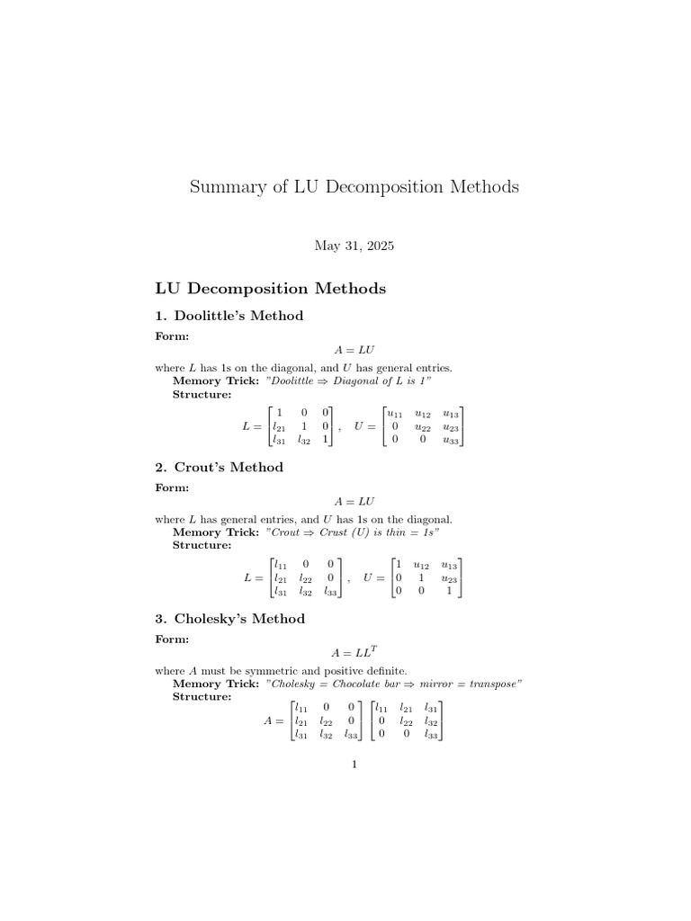 LU Decomposition Methods Overview | PDF