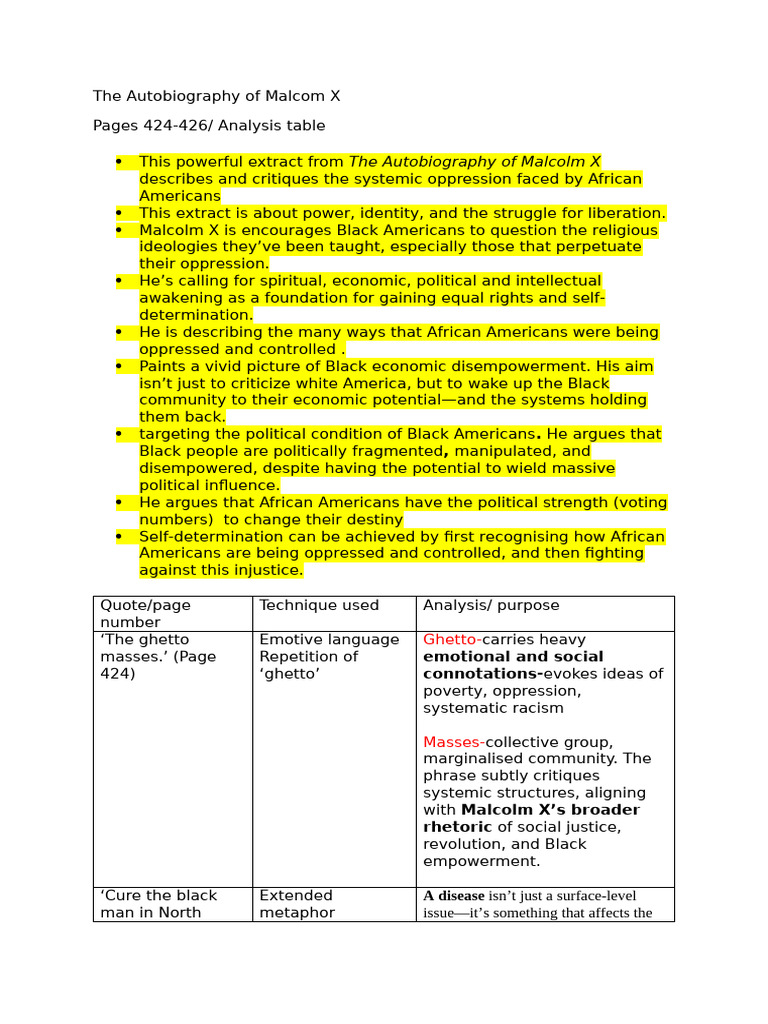 The Autobiography of Malcom X Extract Analysis | PDF | Empowerment | Racism