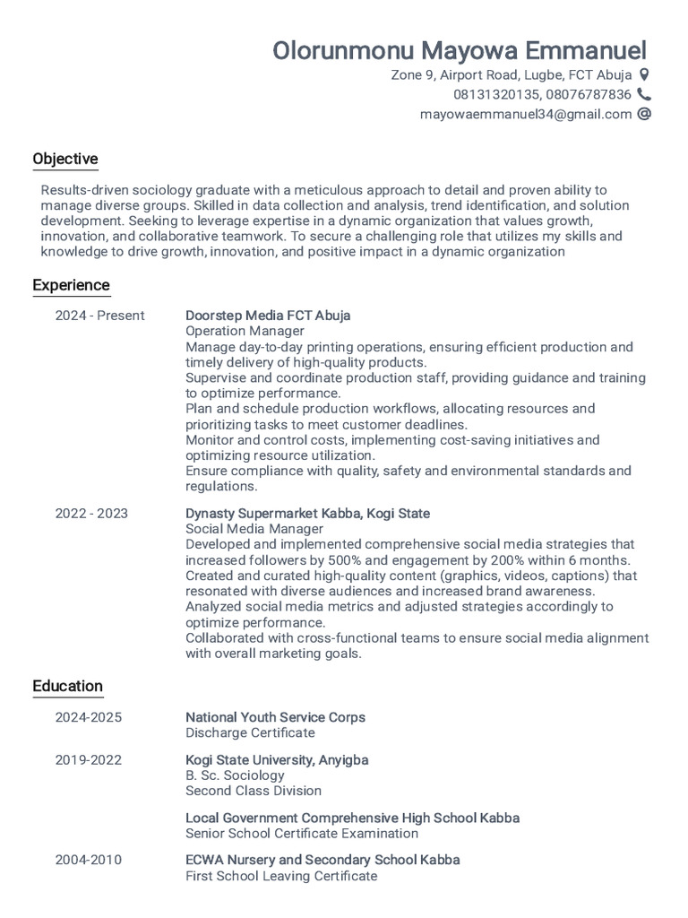 Olorunmonu Mayowa Emmanuel CV1 | PDF | Economies | Business Economics