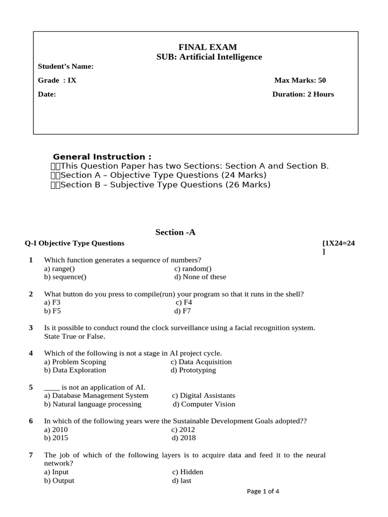 9th STD FinalsQp-2 AI (2024-25) | PDF | Artificial Intelligence ...