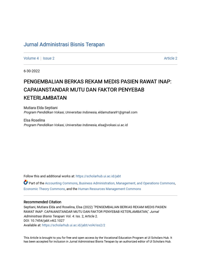 Pengembalian Berkas Rekam Medis Pasien Rawat Inap_ Capaianstandar | PDF