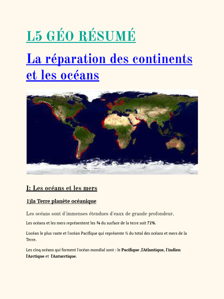 Les Cinq Océans et Continents du Monde | PDF | Continent | Mer