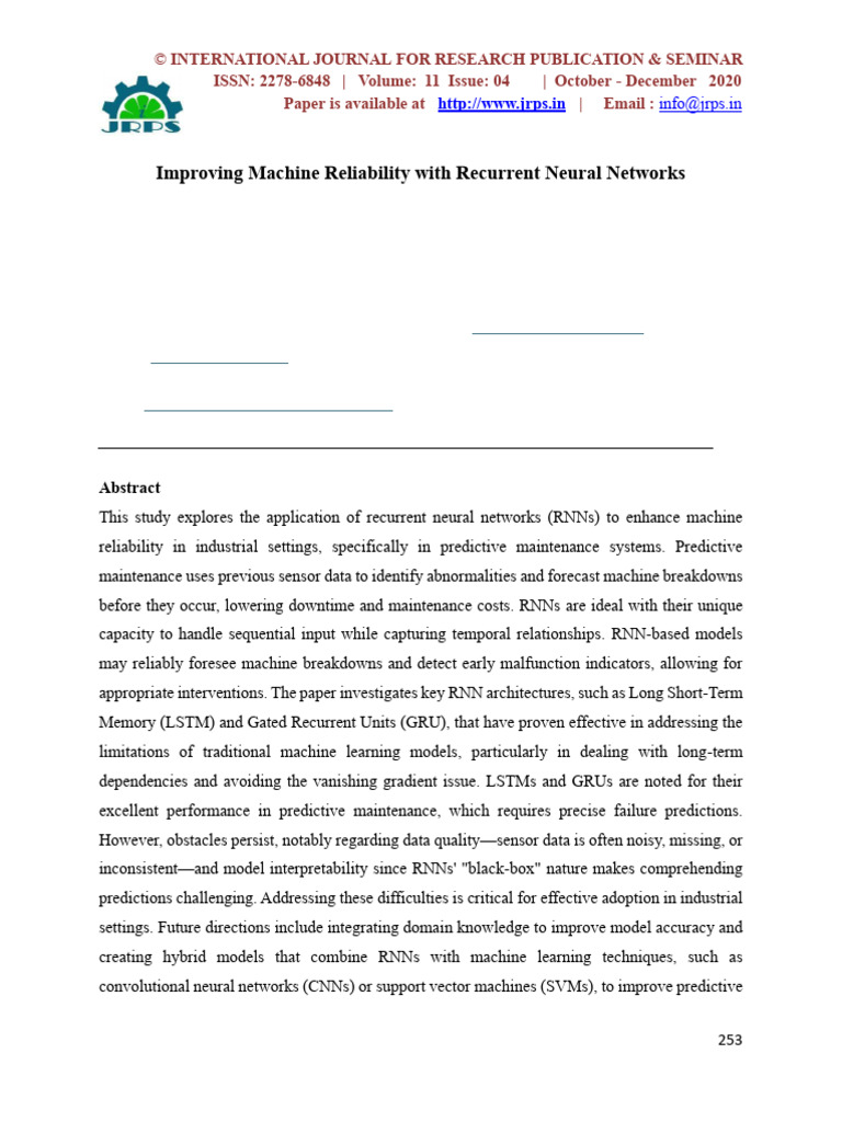 Improving Machine Reliability With Recurrent Neura | PDF | Mean Squared Error | Machine Learning