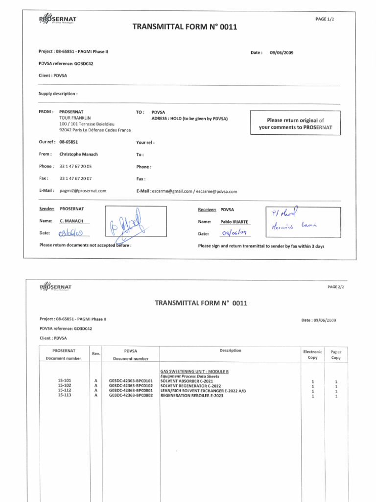 Transmittal Form #0011 | PDF