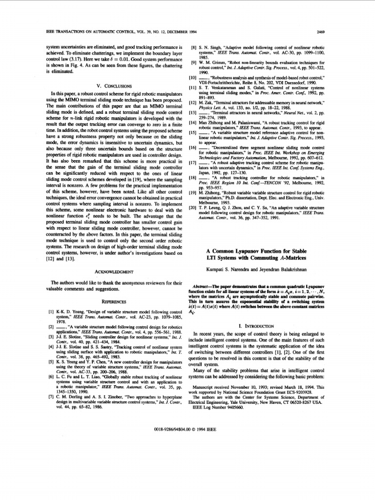 K S Narendra 1994 A Common Lyapunov Function For Stable | PDF | Control Theory | Stability Theory