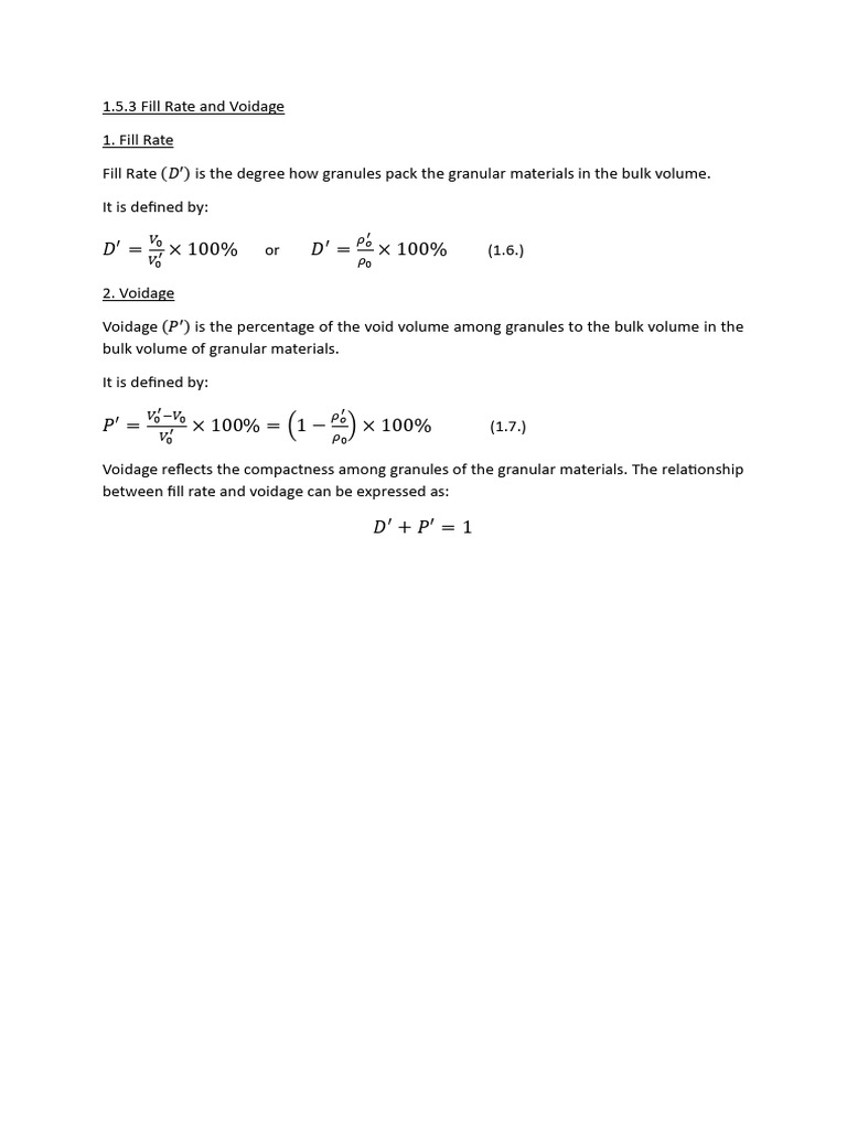 Fill Rate and Voidage | PDF